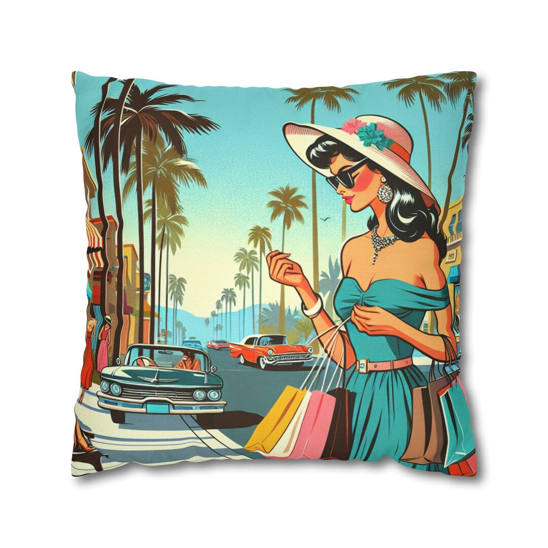 Retro Pillowcase, 1960s Vintage Square Pillow, Mid Century Lady ...