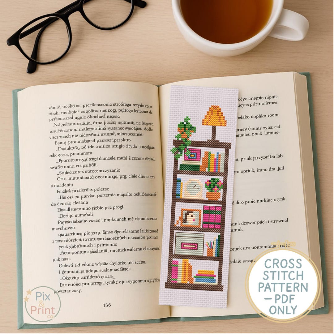 Cross Stitch Bookmark Pattern PDF | Bookshelf Design With Plants ...