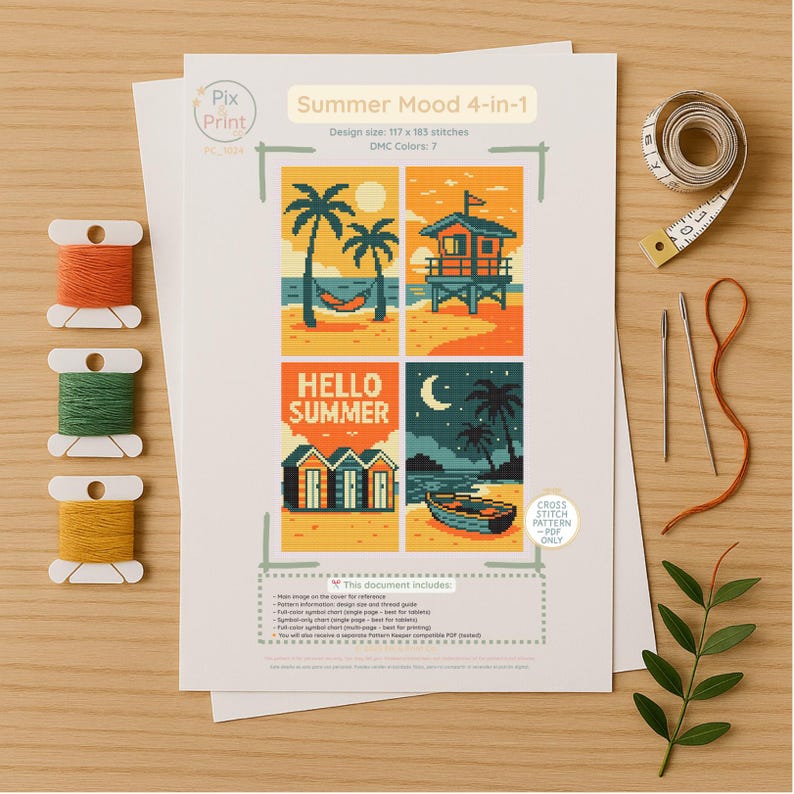 Summer Cross Stitch Pattern PDF | 4-in-1 Retro Beach Mini Posters ...