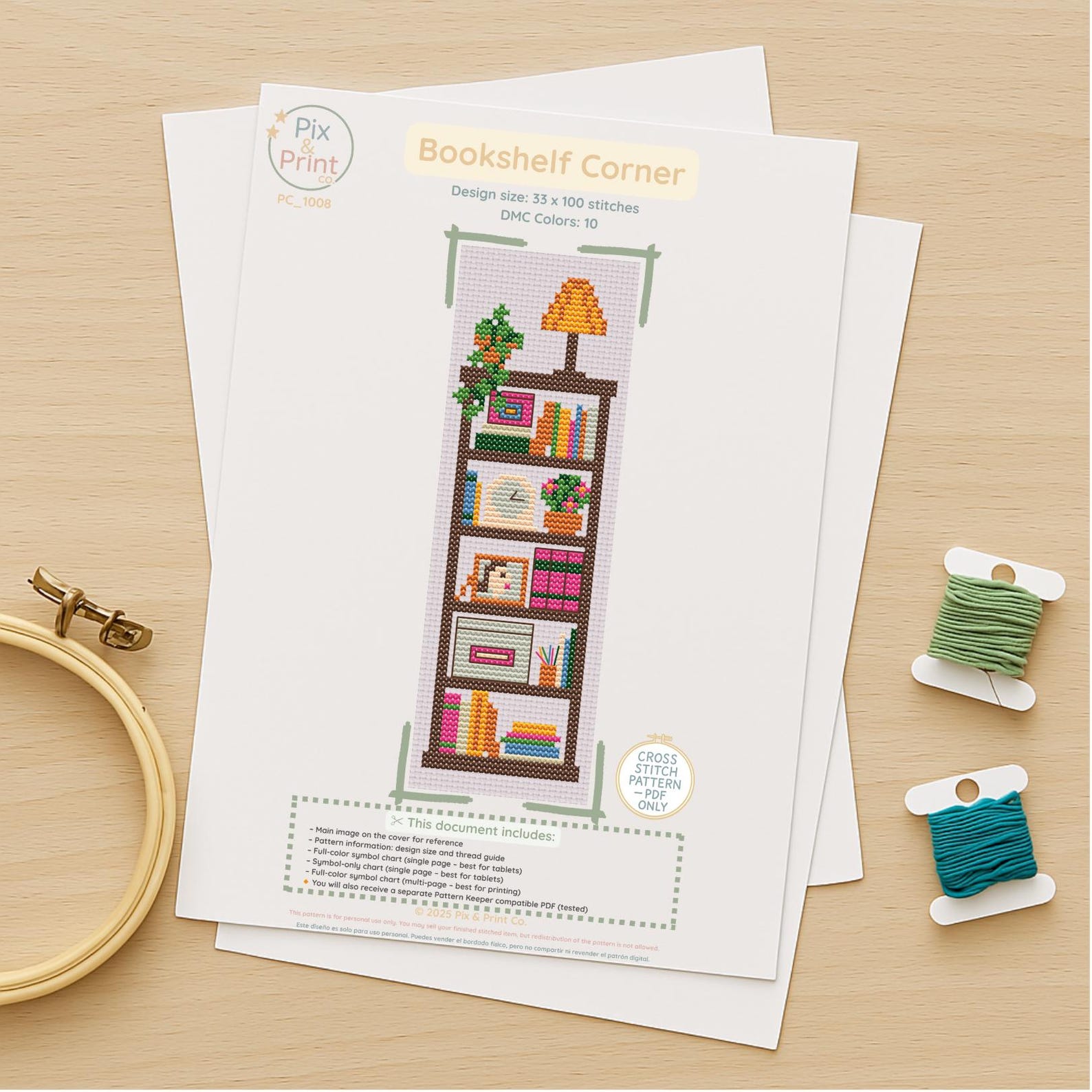 Cross Stitch Bookmark Pattern PDF | Bookshelf Design With Plants ...