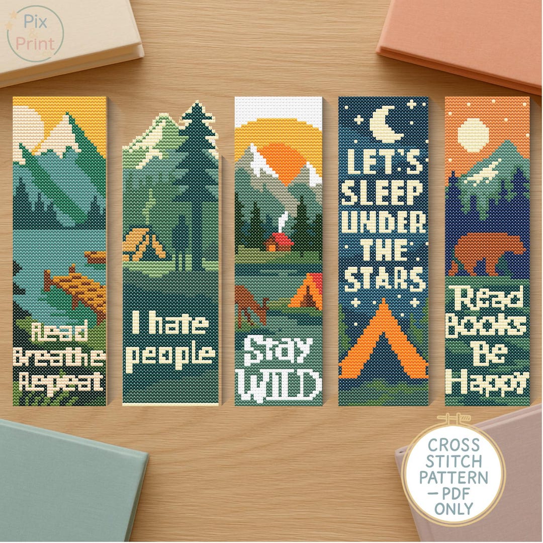 Mountain Bookmark Bundle | 5 Cross Stitch Patterns PDF | Nature ...