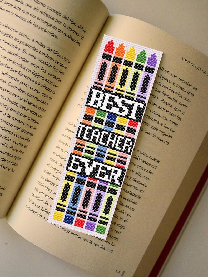 Crayon Bookmark Cross Stitch Pattern | Best Teacher Ever (PDF Pattern ...