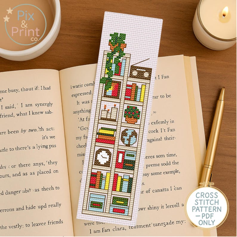 Cross Stitch Bookmark Pattern PDF | Bookshelf Design | Cozy Reading ...