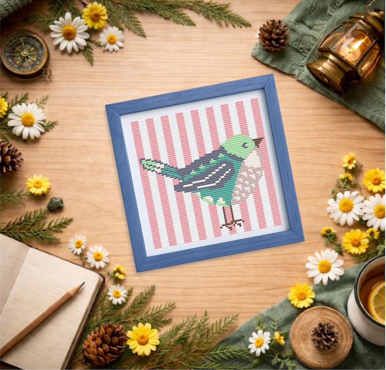 Teal Bird Cross Stitch Bookmark Pattern PDF| Colorful Bird | Nature ...