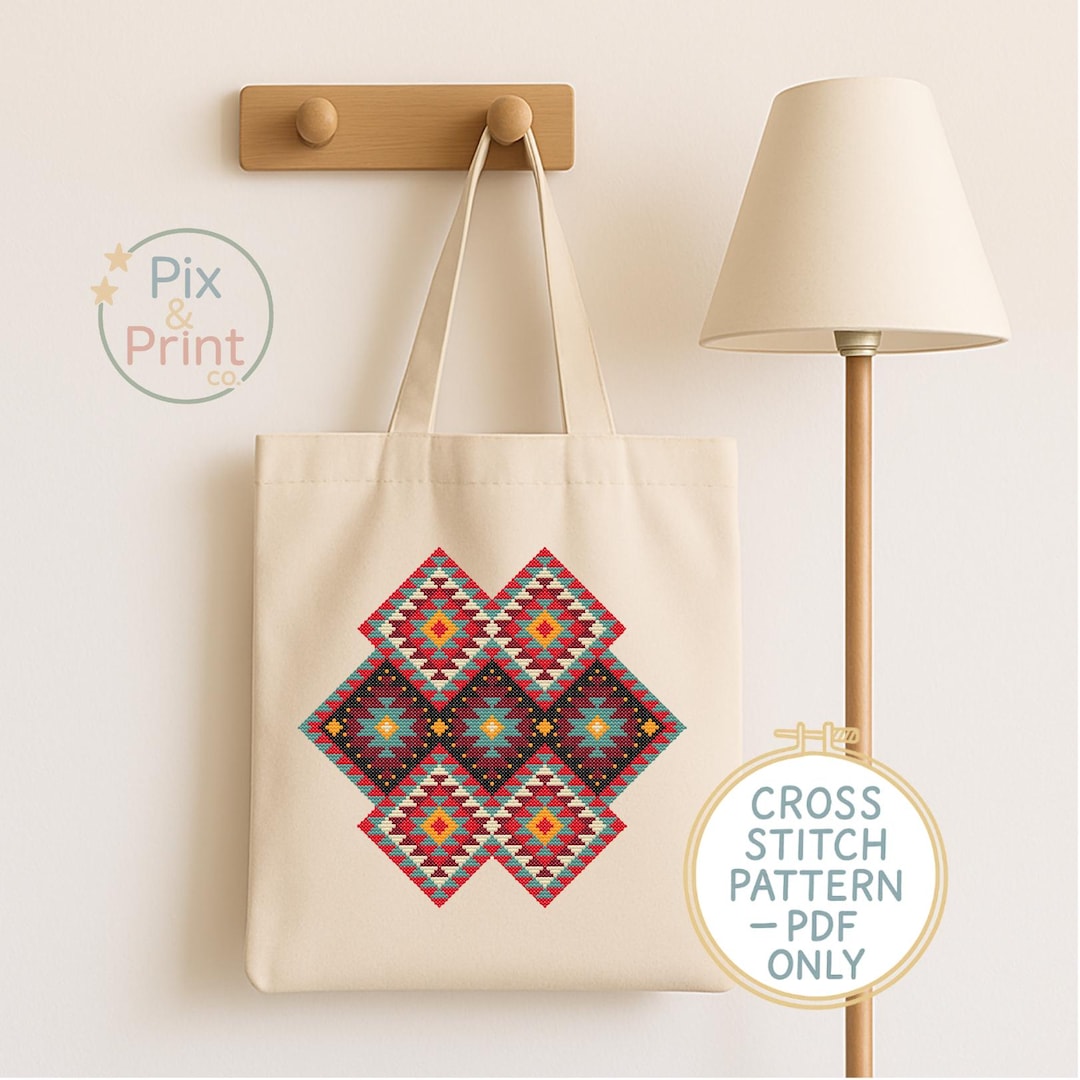 Tribal Diamond Cross Stitch Pattern | Boho Geometric Design (PDF ...