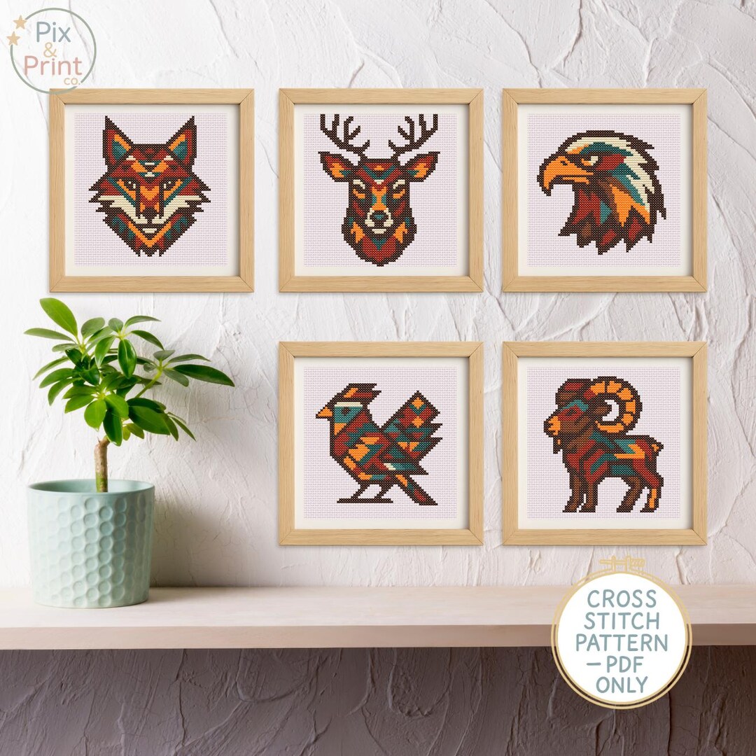 Geometric Animal Cross Stitch Pattern PDF | Modern Polygon Wildlife ...