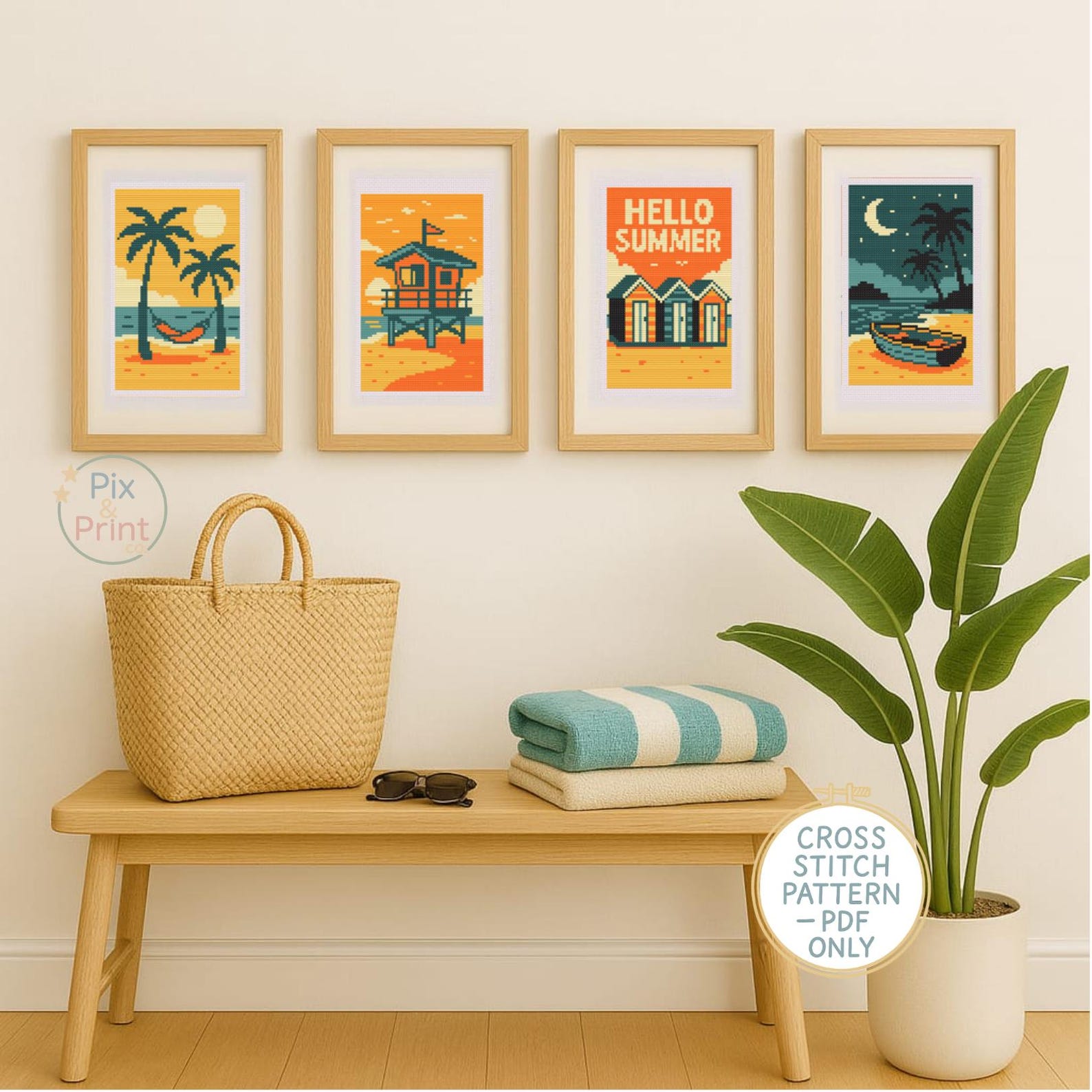 Summer Cross Stitch Pattern PDF | 4-in-1 Retro Beach Mini Posters ...