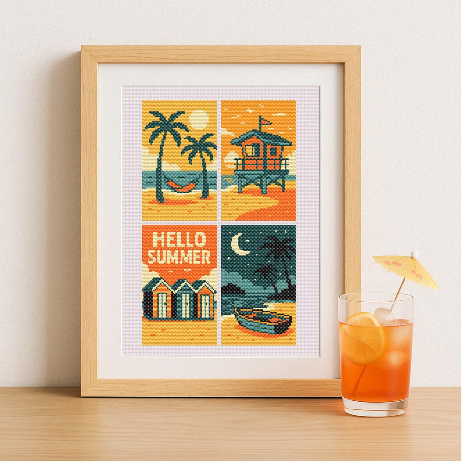 Summer Cross Stitch Pattern PDF | 4-in-1 Retro Beach Mini Posters ...