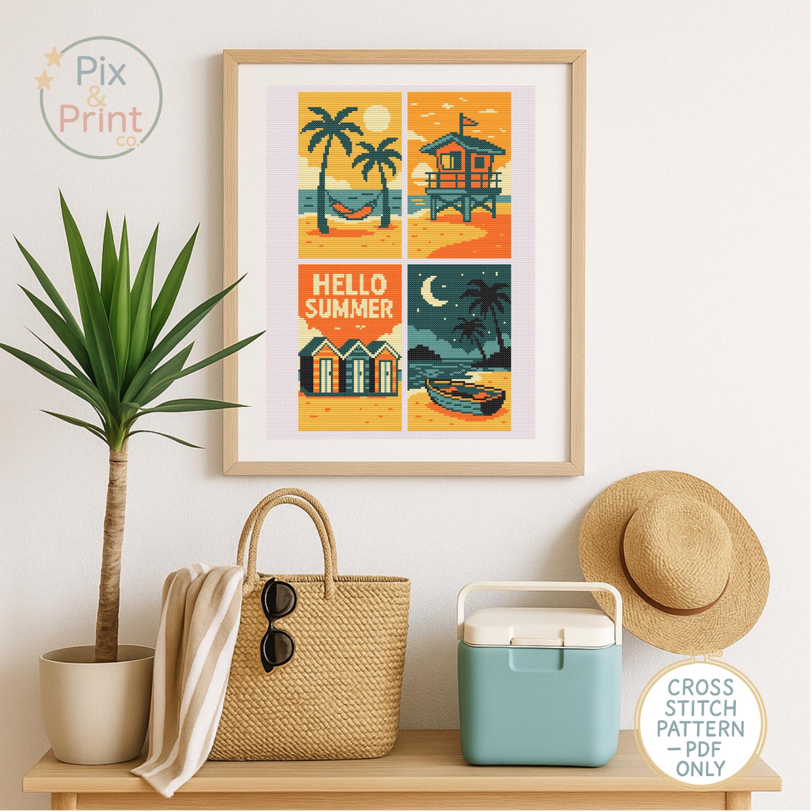 Summer Cross Stitch Pattern PDF | 4-in-1 Retro Beach Mini Posters ...