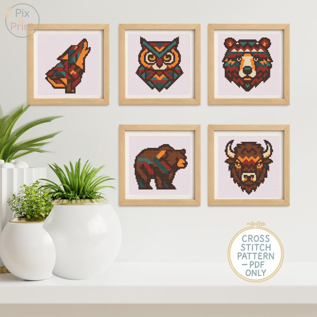 Geometric Animal Cross Stitch Pattern | Modern Wildlife Designs (PDF ...