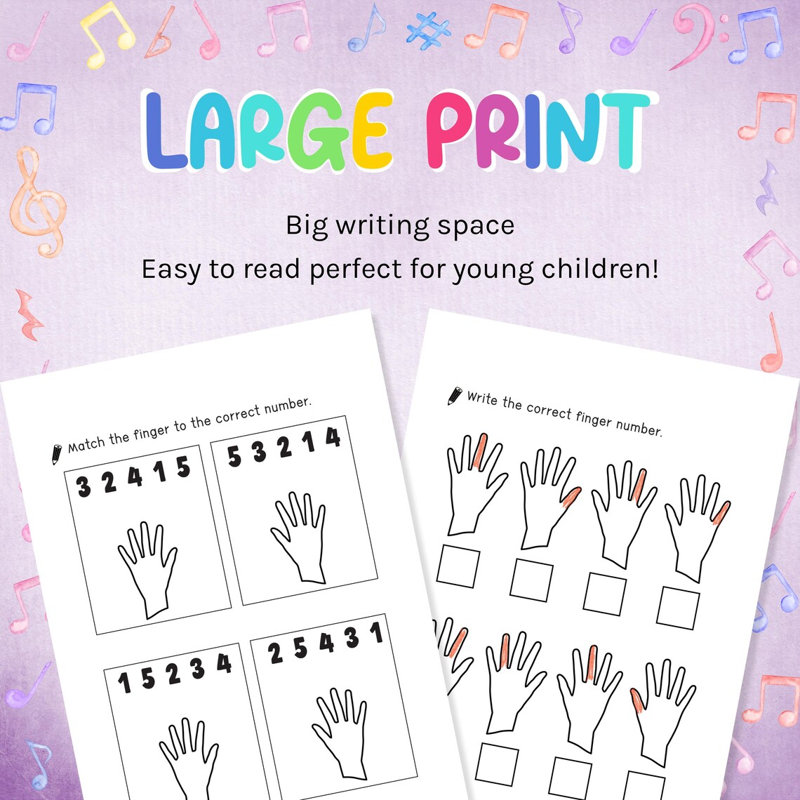 Piano Finger Number Worksheets for Young Children, Pre-school Learning ...