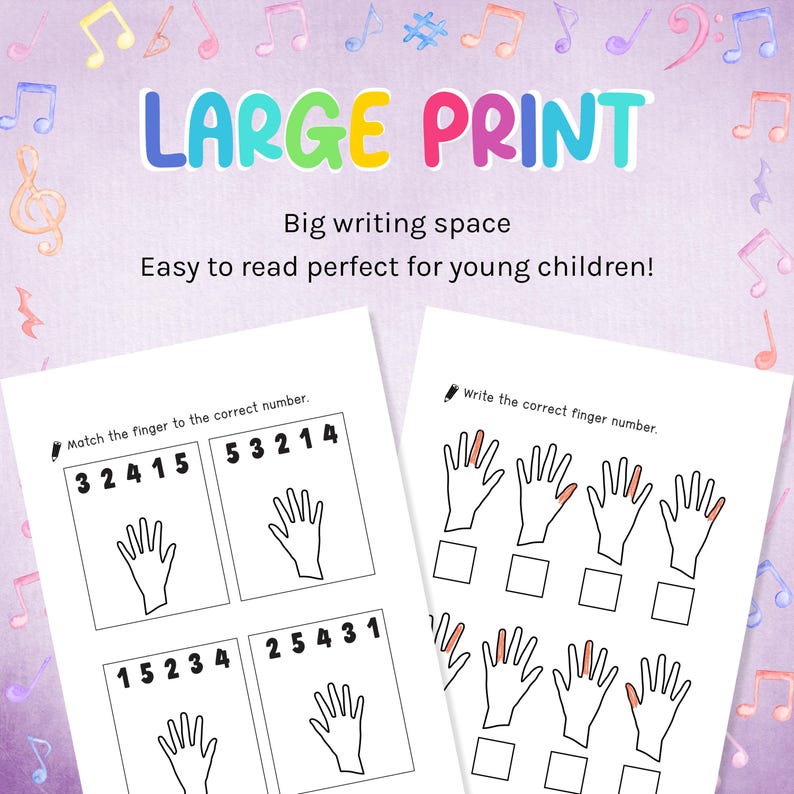 Piano Finger Number Worksheets for Young Children, Pre-school Learning ...