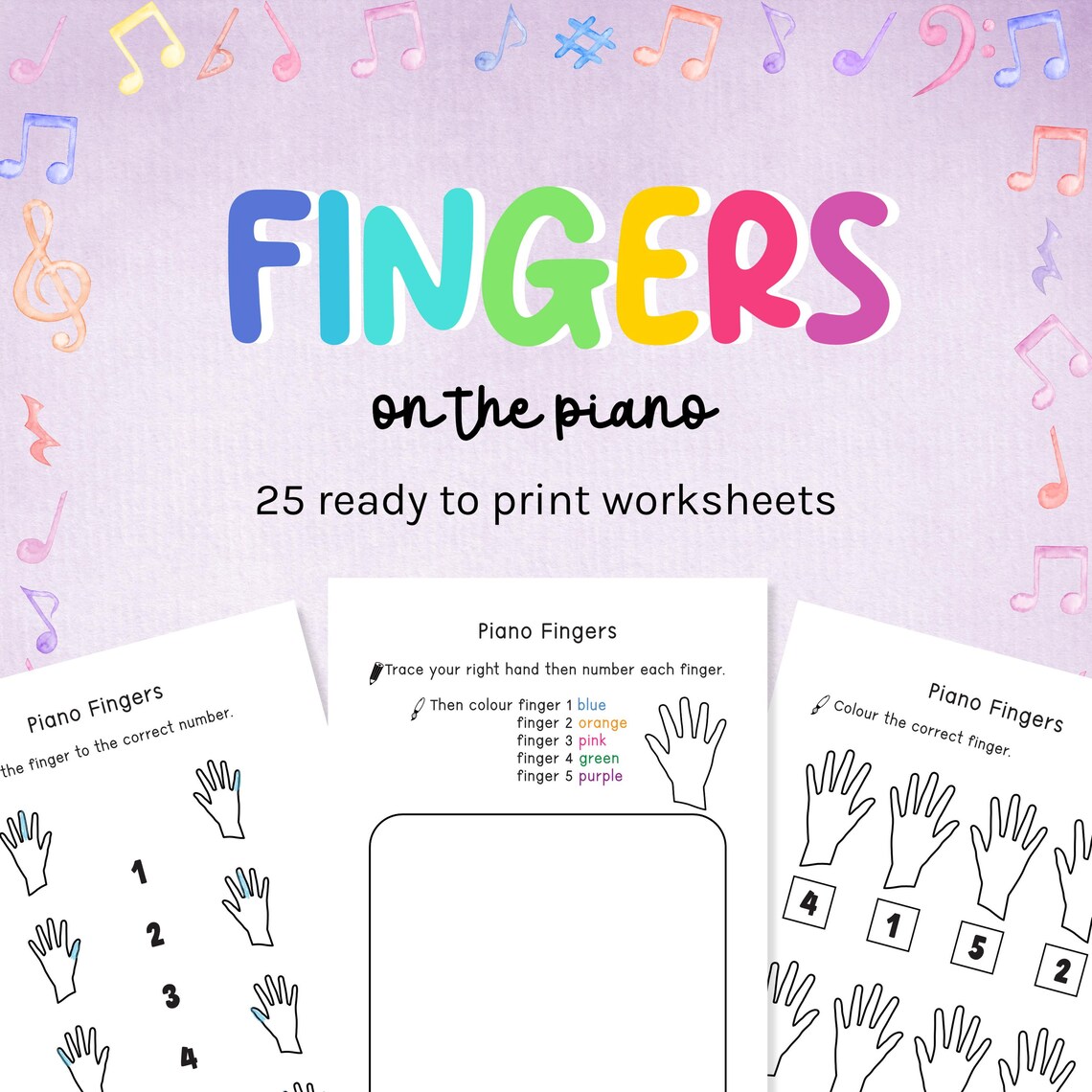 Piano Finger Number Worksheets for Young Children, Pre-school Learning ...