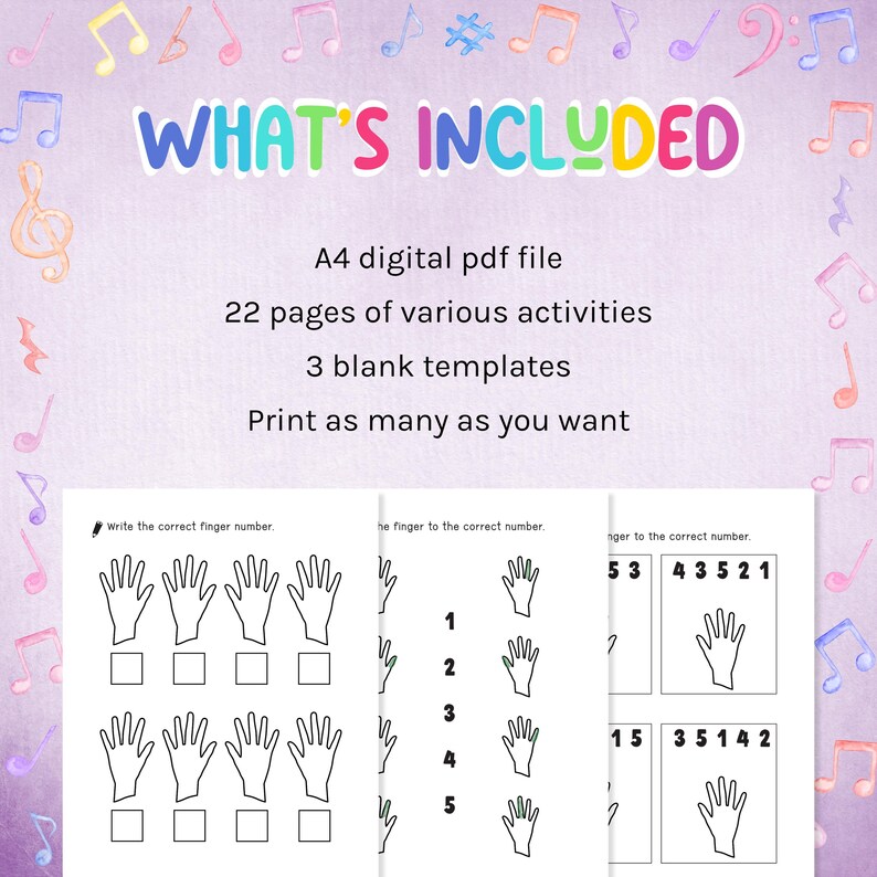 Piano Finger Number Worksheets for Young Children, Pre-school Learning ...