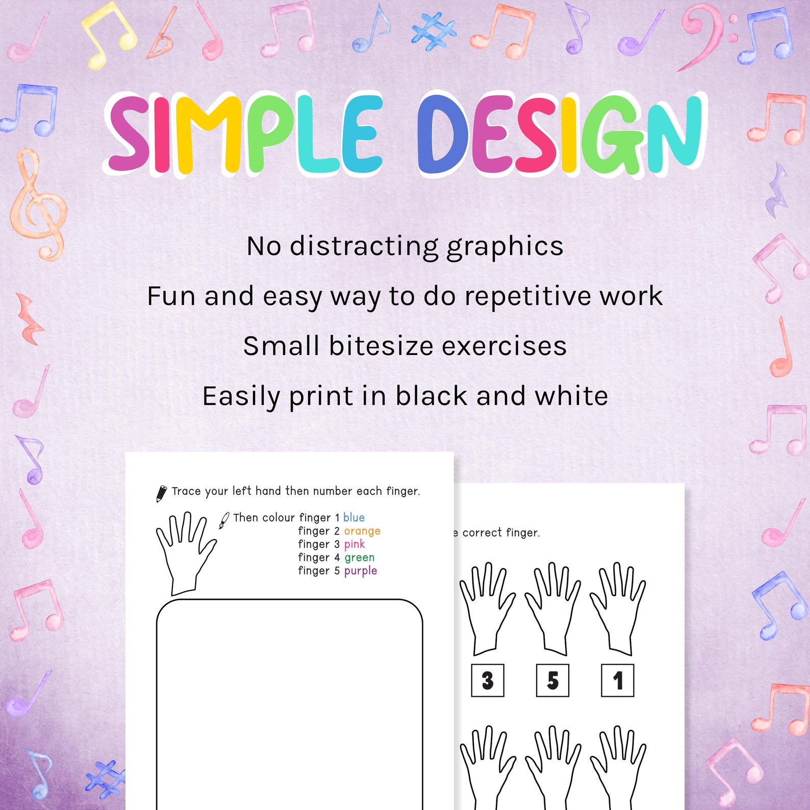 Piano Finger Number Worksheets for Young Children, Pre-school Learning ...