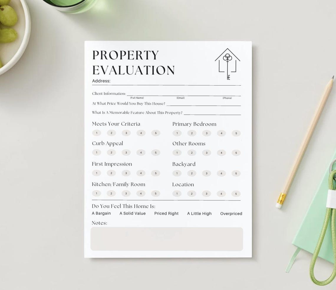 Real Estate Property Evaluation Sheet: Home Buyer Feedback (editable ...