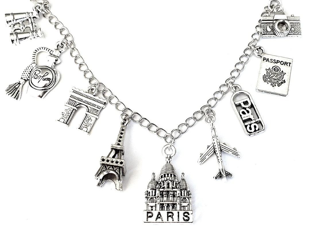 Paris Charm Bracelet, Paris Necklace, France, Eiffel Tower, Love Travel ...