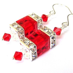 Red Crystal Earrings, Swarovski Red Crystal Cubes, Valentine's Day Gift ...