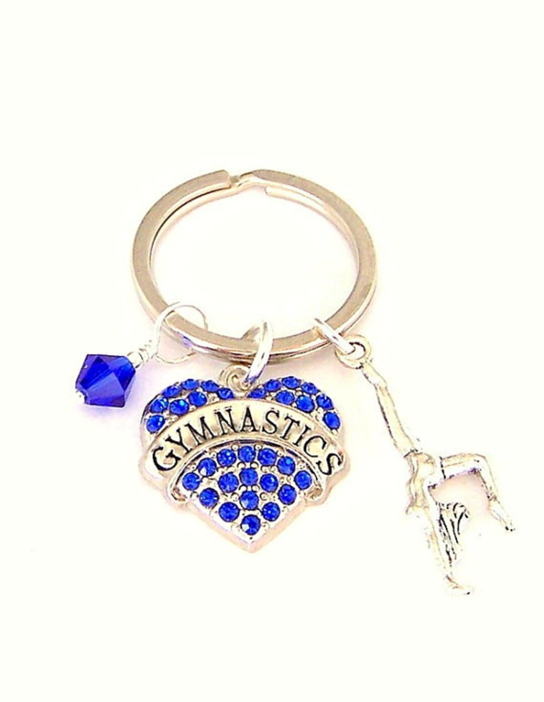 Gymnastics Keychain, Blue Heart Charm Keyring, Gift for Gymnast ...