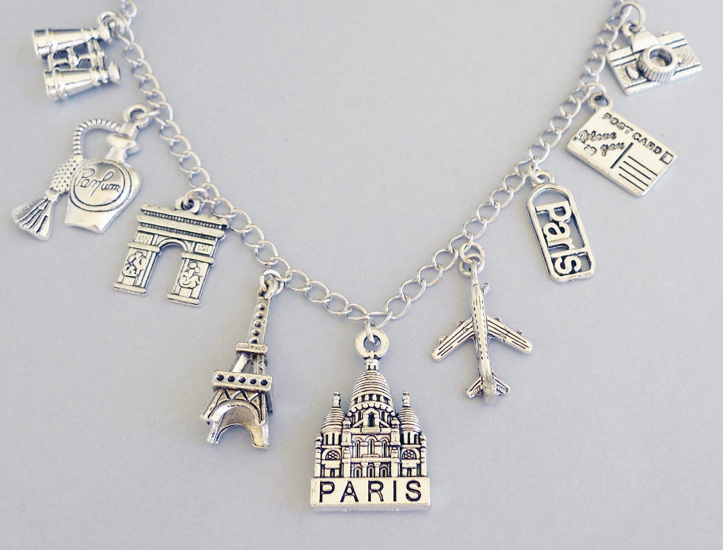 Paris Charm Bracelet, Paris Necklace, France, Eiffel Tower, Love Travel ...