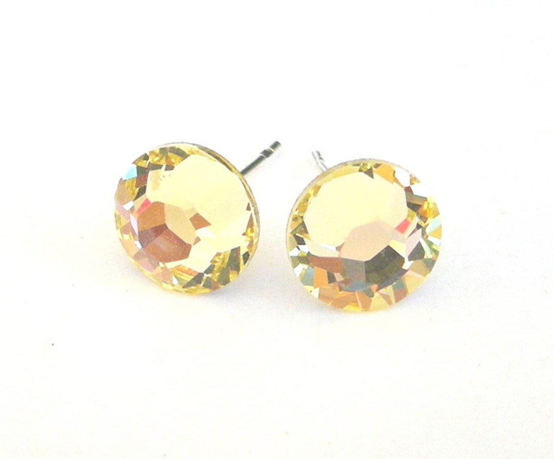 Pale Yellow Crystal Studs 7mm Light Yellow Swarovski Crystal - Etsy
