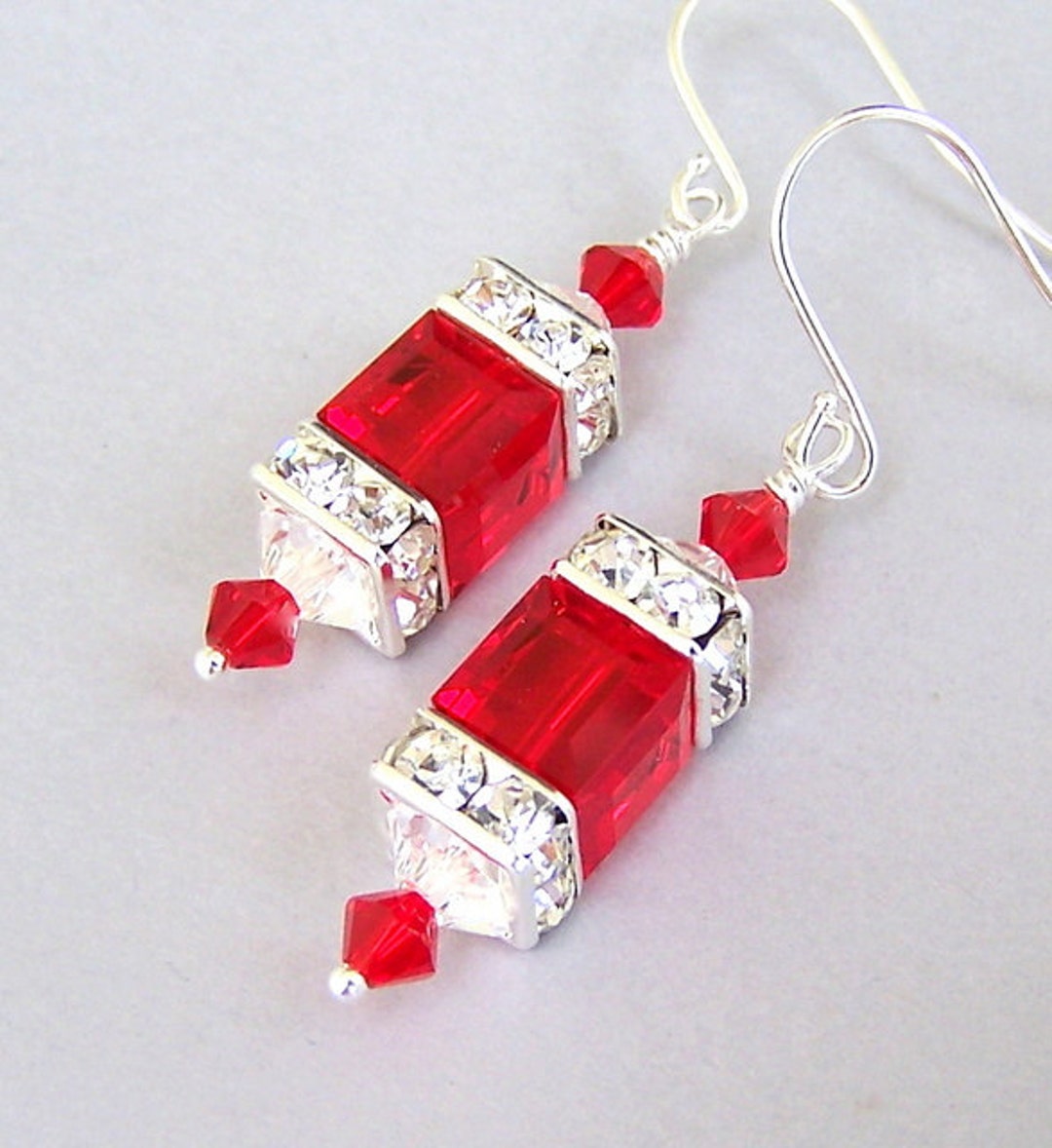Red Crystal Earrings, Swarovski Red Crystal Cubes, Valentine's Day Gift ...