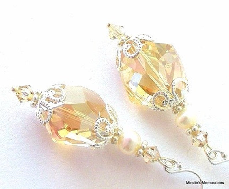 Golden shadow crystal earrings freshwater pearls silver | Etsy
