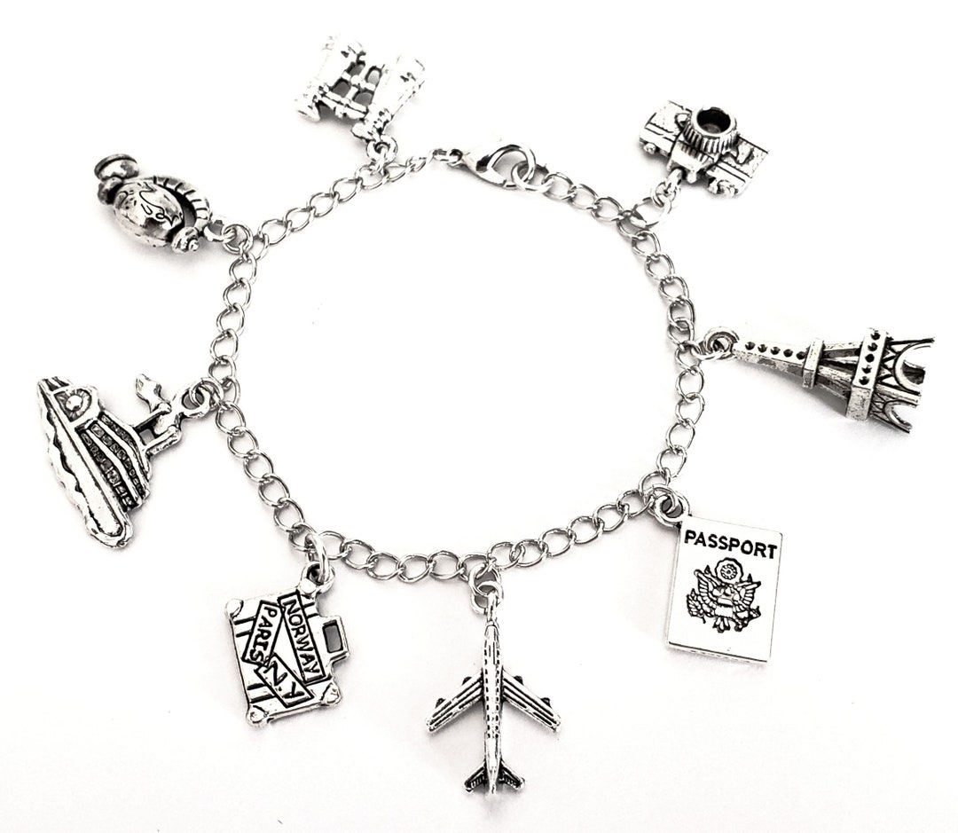 Travel Bracelet, Travel Charm Bracelet, Love to Travel, Antiqued Silver ...