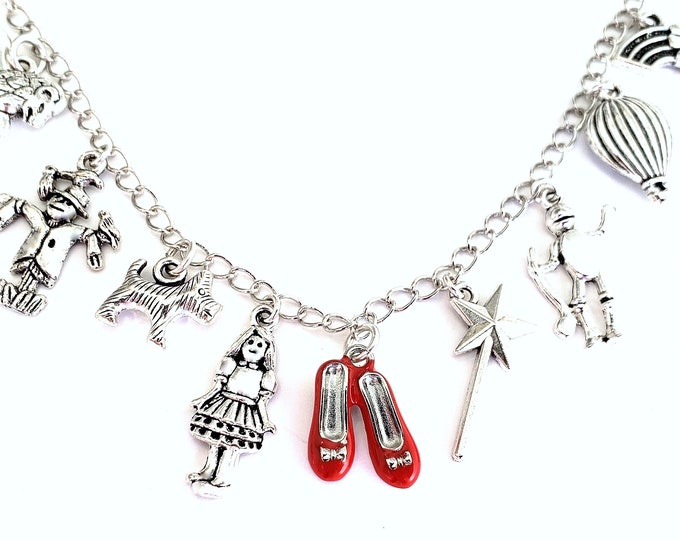Wizard of Oz Bracelet, Ruby Slippers Charm, Dorothy, Toto, Cowardly ...