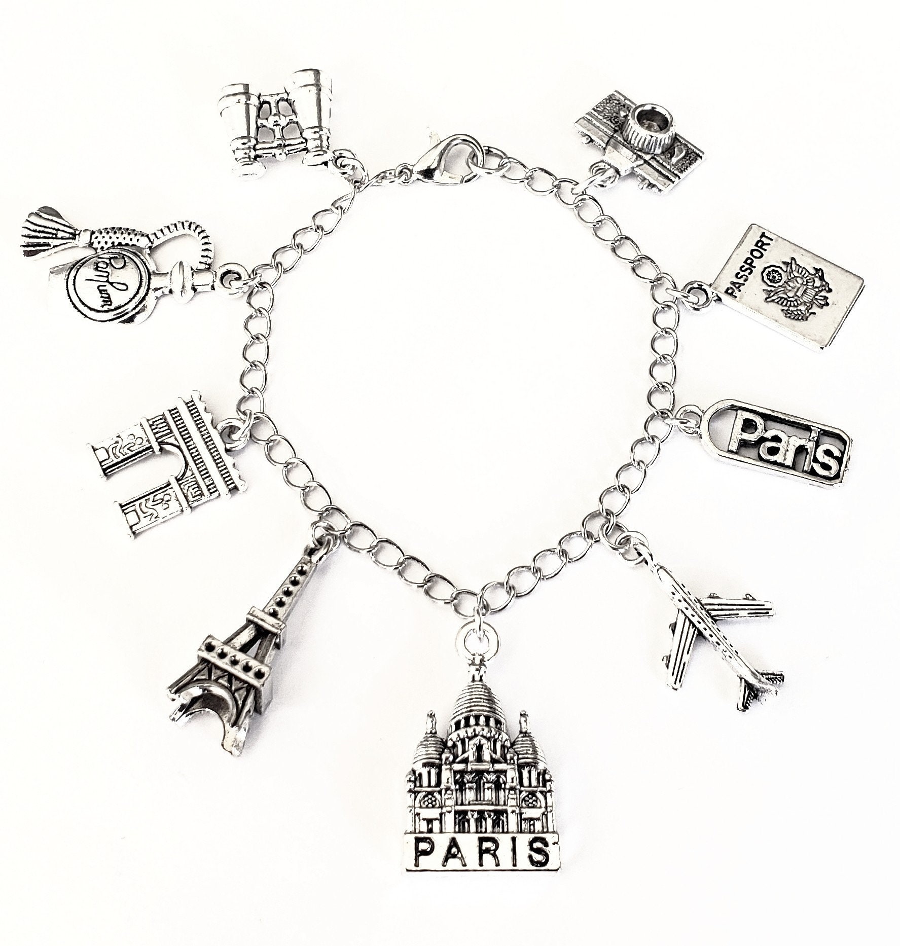 Paris Charm Bracelet, Paris Necklace, France, Eiffel Tower, Love Travel ...