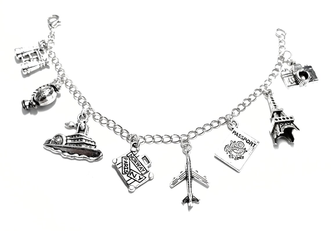Travel Bracelet, Travel Charm Bracelet, Love to Travel, Antiqued Silver ...