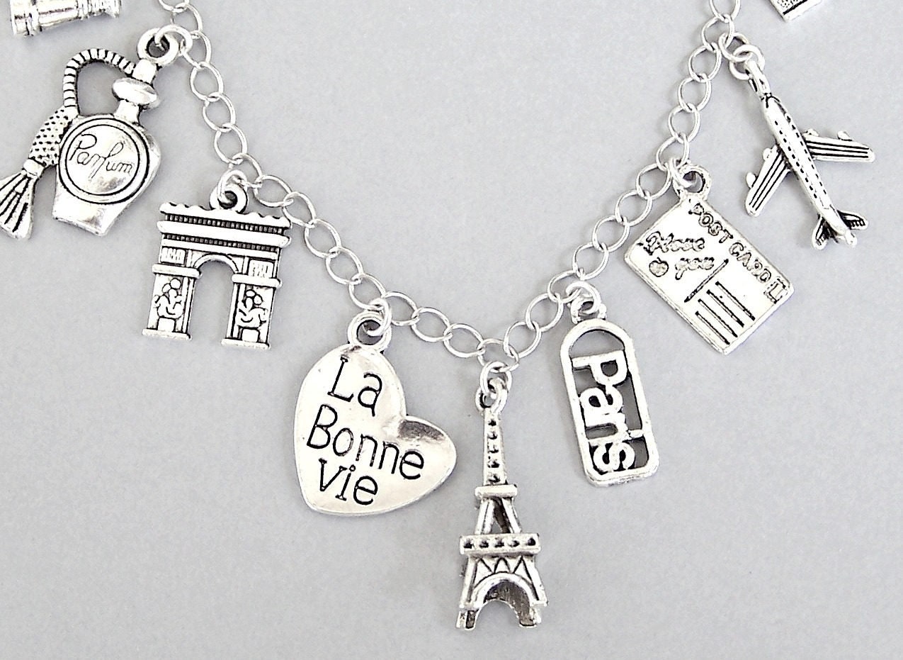 Paris Charm Bracelet or Paris Necklace, France, Eiffel Tower Charm ...