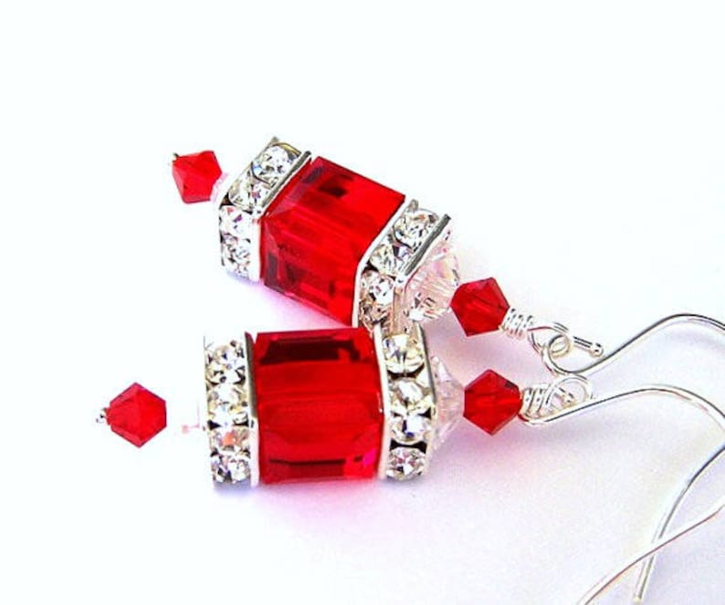 Red Crystal Earrings Swarovski Red Crystal Cubes Christmas - Etsy