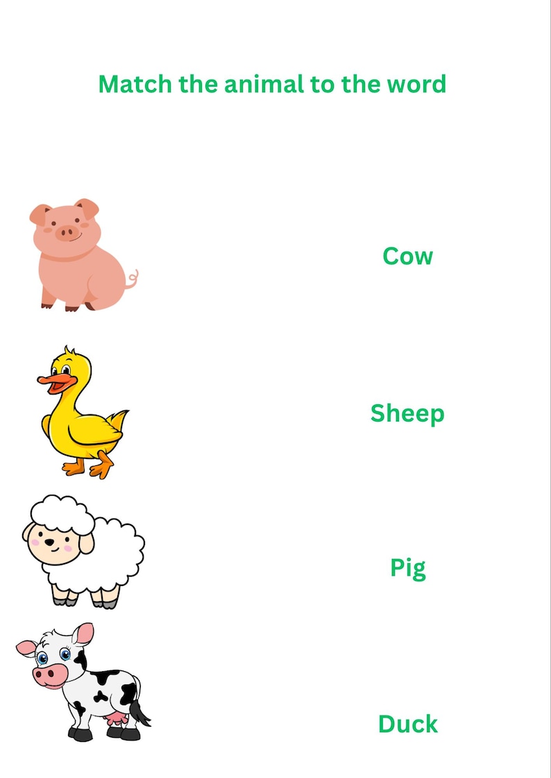Digital Download- Printable Word to Animal Matching Sheet - Etsy