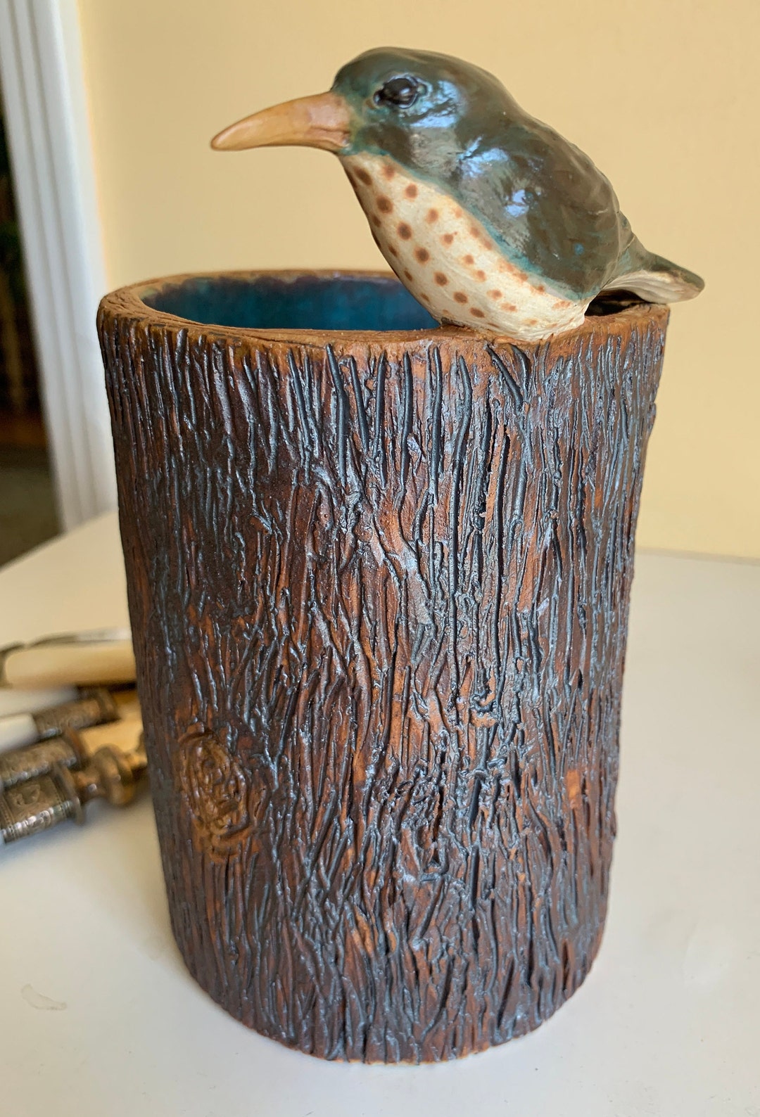 Ceramic Woodland Vase With Bird - Etsy