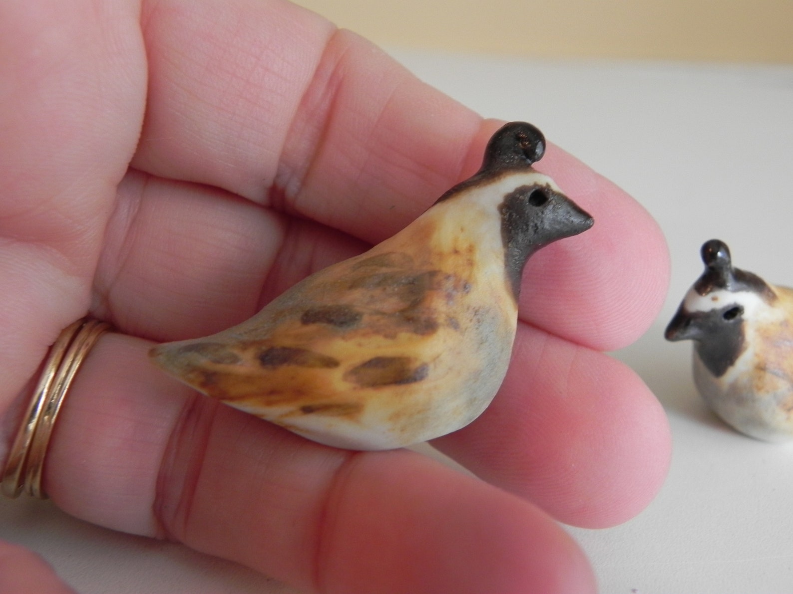 Tiny ceramic quail family miniature birds | Etsy