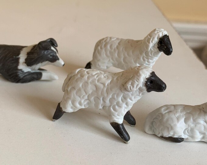 3 Tiny Porcelain Sheep and 1 Sheep Dog, Miniatures, Cute Animals - Etsy