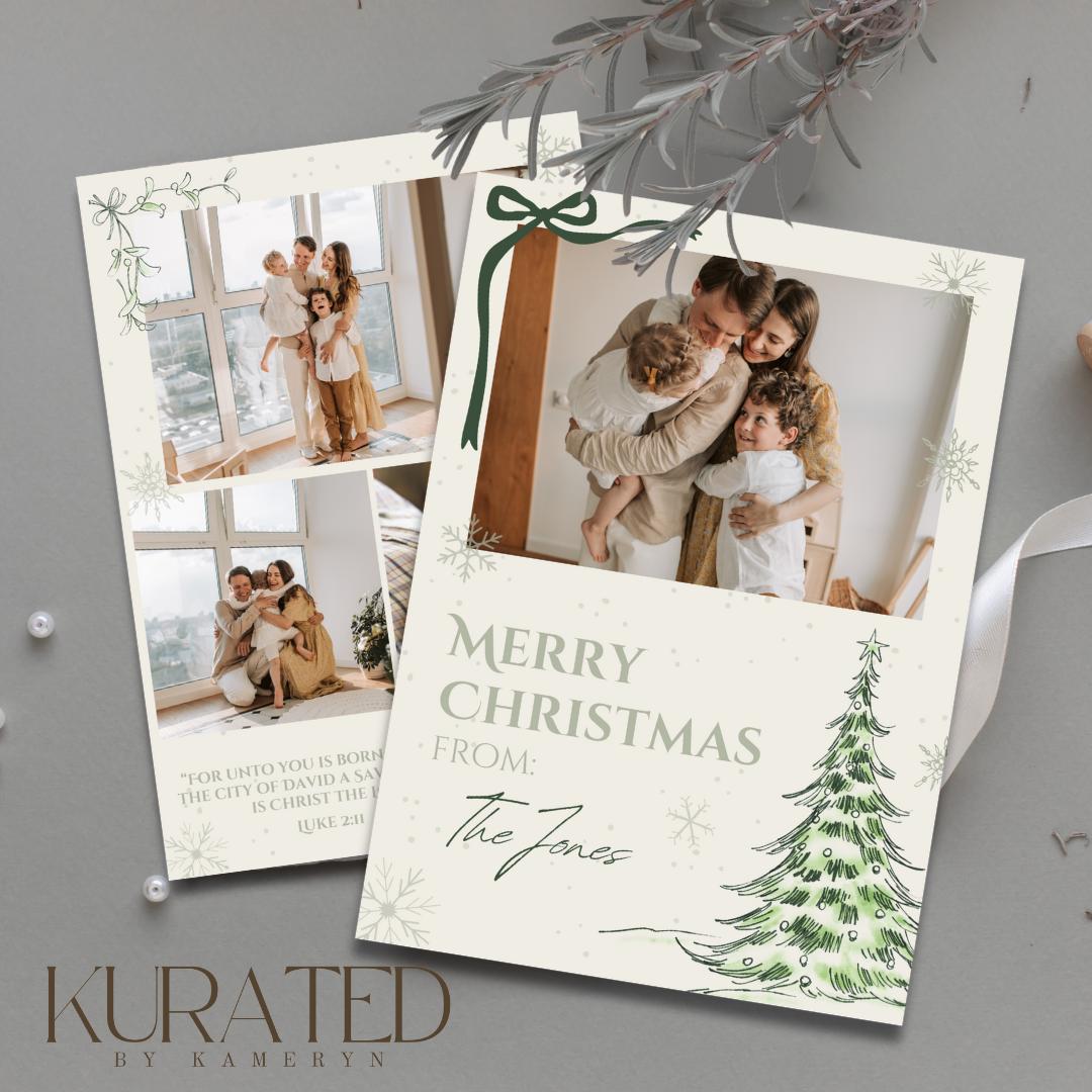 Christmas Card Template | Green & Neutral Christmas Tree Design ...