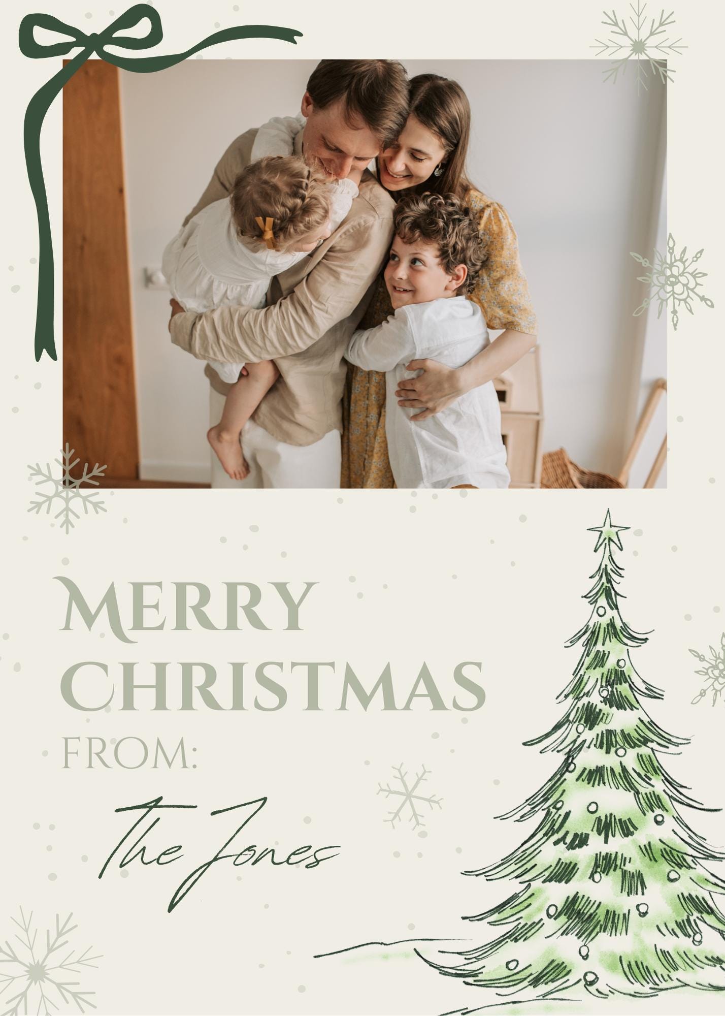 Christmas Card Template | Green & Neutral Christmas Tree Design ...