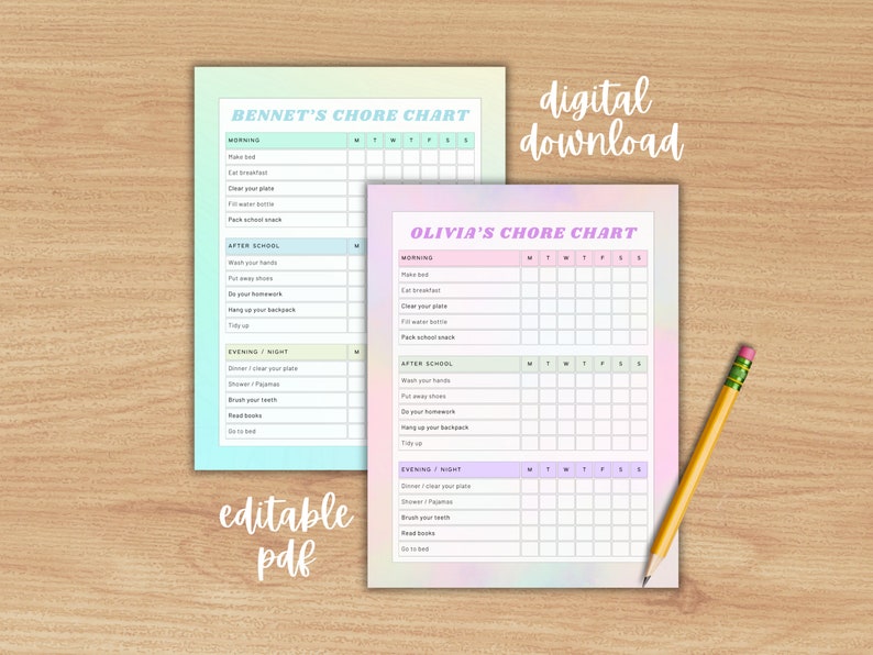 Editable Chore Chart | Kids Chore Chart | Chore Chart Printable | Chore ...