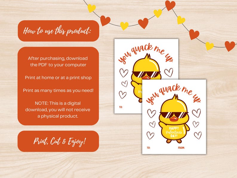 Printable Duck Valentine's Day Card: 'you Quack Me Up' (digital ...
