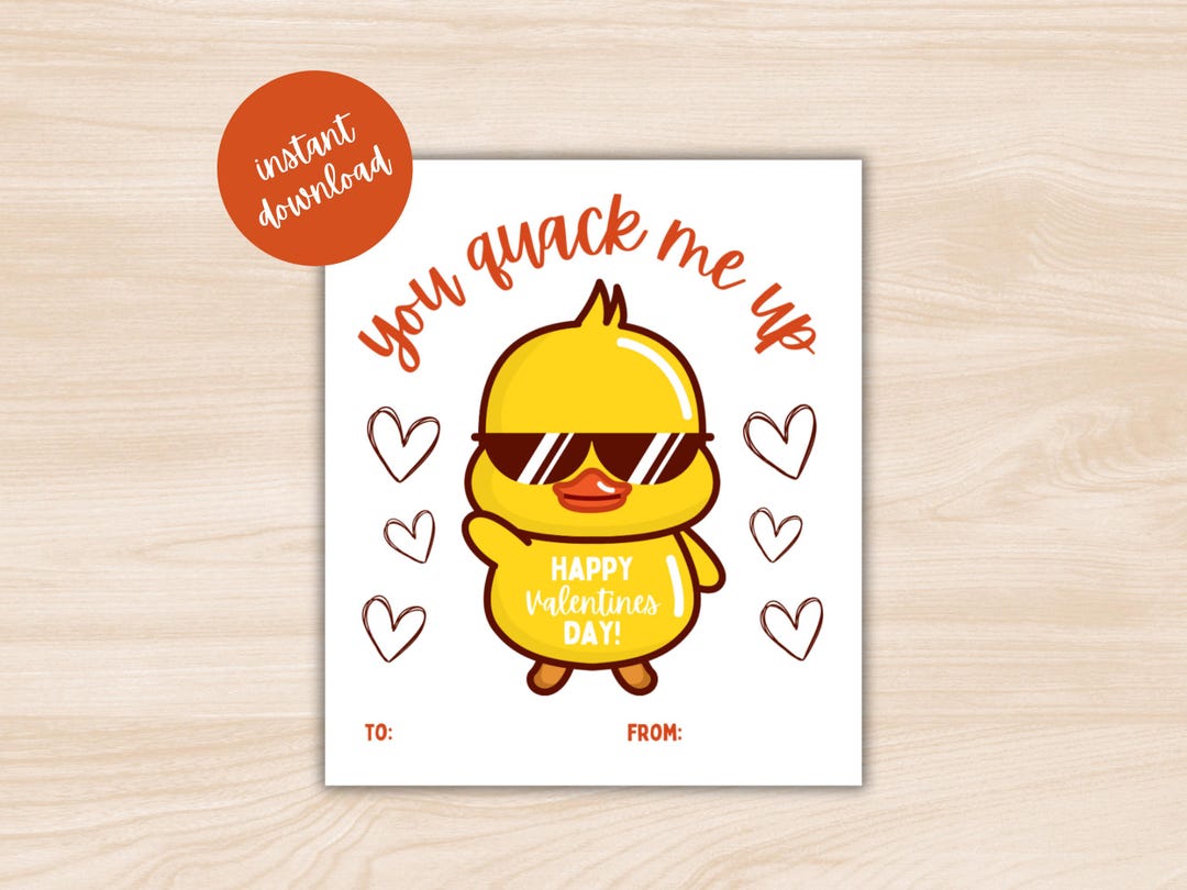 Printable Duck Valentine's Day Card: 'you Quack Me Up' (digital ...
