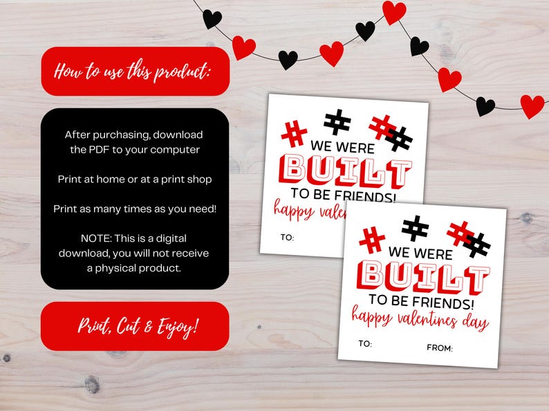 Building Blocks Valentine Tag: Friendship Printable (instant Download ...