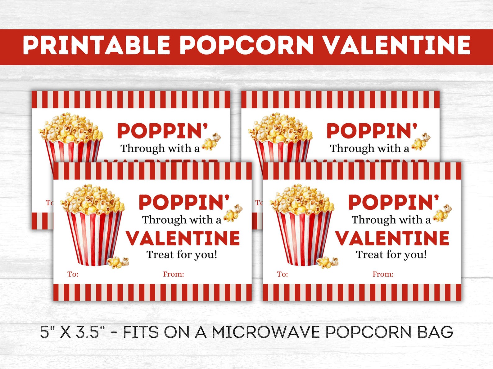 Poppin' Popcorn Valentine Cards, Classroom Favor Tags (PDF Download) - Etsy