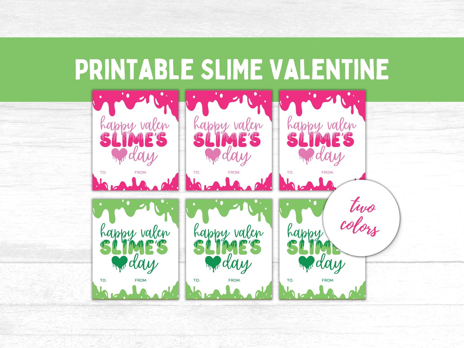 Printable Slime Valentine Cards: Pink & Green (instant Download) - Etsy
