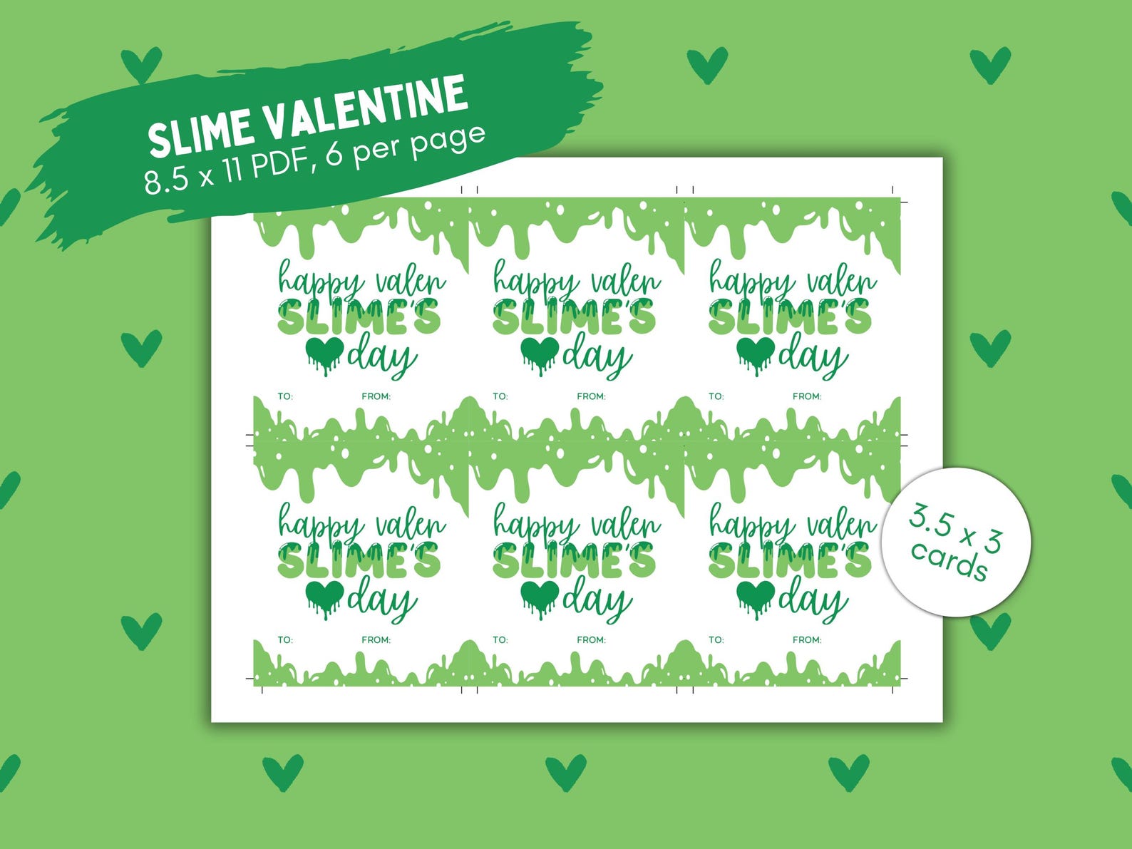 Printable Slime Valentine Cards: Pink & Green (instant Download) - Etsy