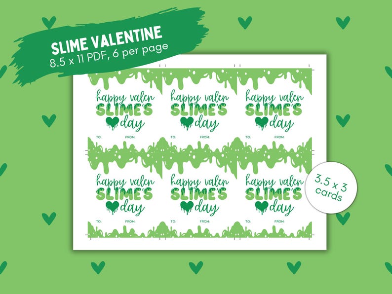 Printable Slime Valentine Cards: Pink & Green (instant Download) - Etsy