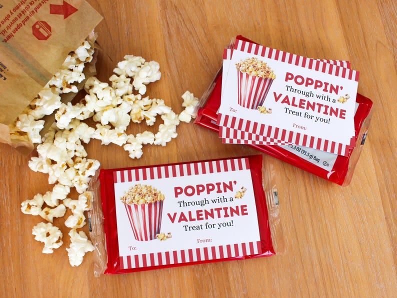 Poppin' Popcorn Valentine Cards, Classroom Favor Tags (PDF Download) - Etsy