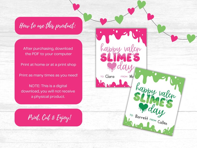 Printable Slime Valentine Cards: Pink & Green (instant Download) - Etsy