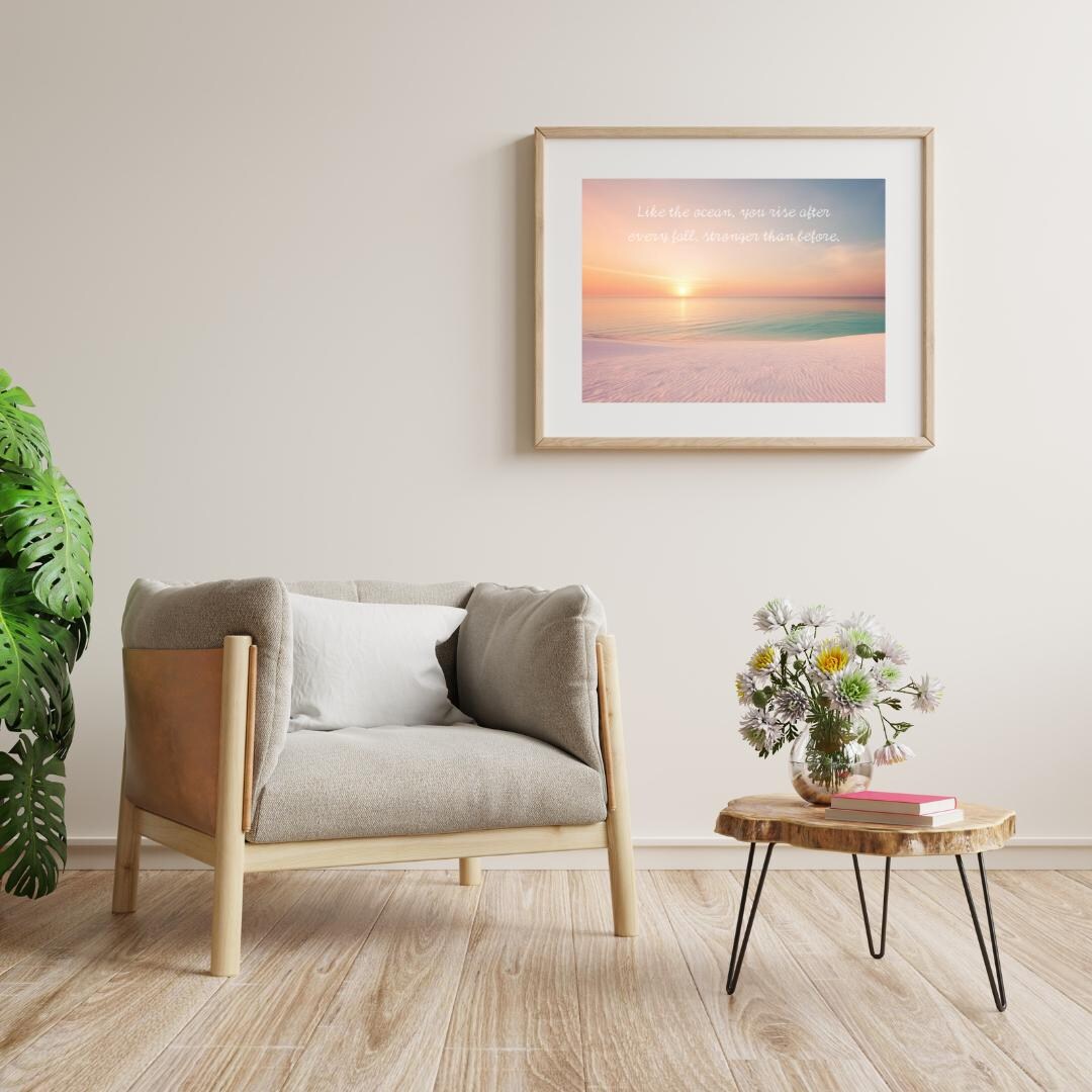 Ocean Sunset Quote Art | Rise After Fall Ocean Quote Art | Beach Sunset ...